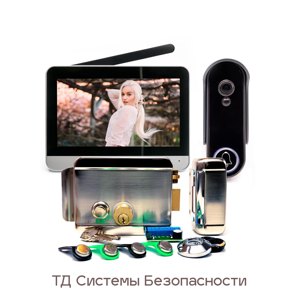 Комплект радиоканальный домофон с вызывной панелью и с эл-мех замком - СкайНет 900 + Зенит-LCD (E2160EU): HD экран на 7 дюймов, 2mp цветная вызывная