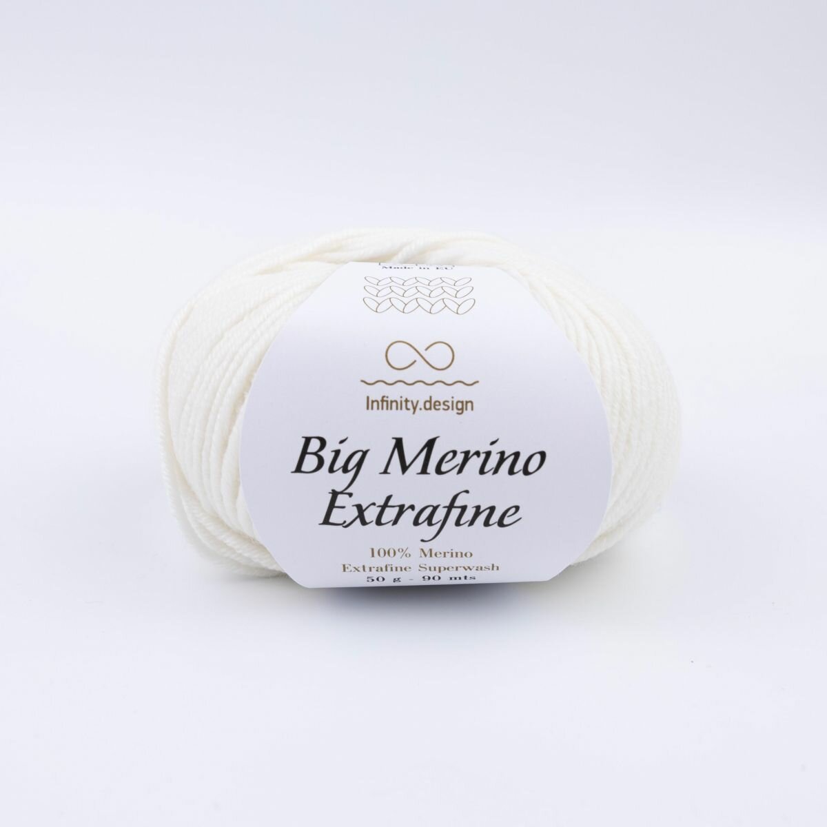 Пряжа для вязания Infinity Design Big Merino Extrafine (1001 Optical White) 2 мотка по 50 г/95 м