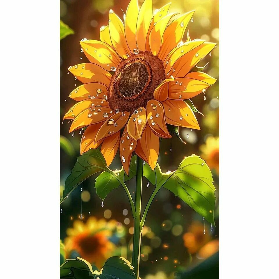 Алмазная картина "Гигантский Подсолнух" алмазная огранка 40х50 см,40x50cm, белый