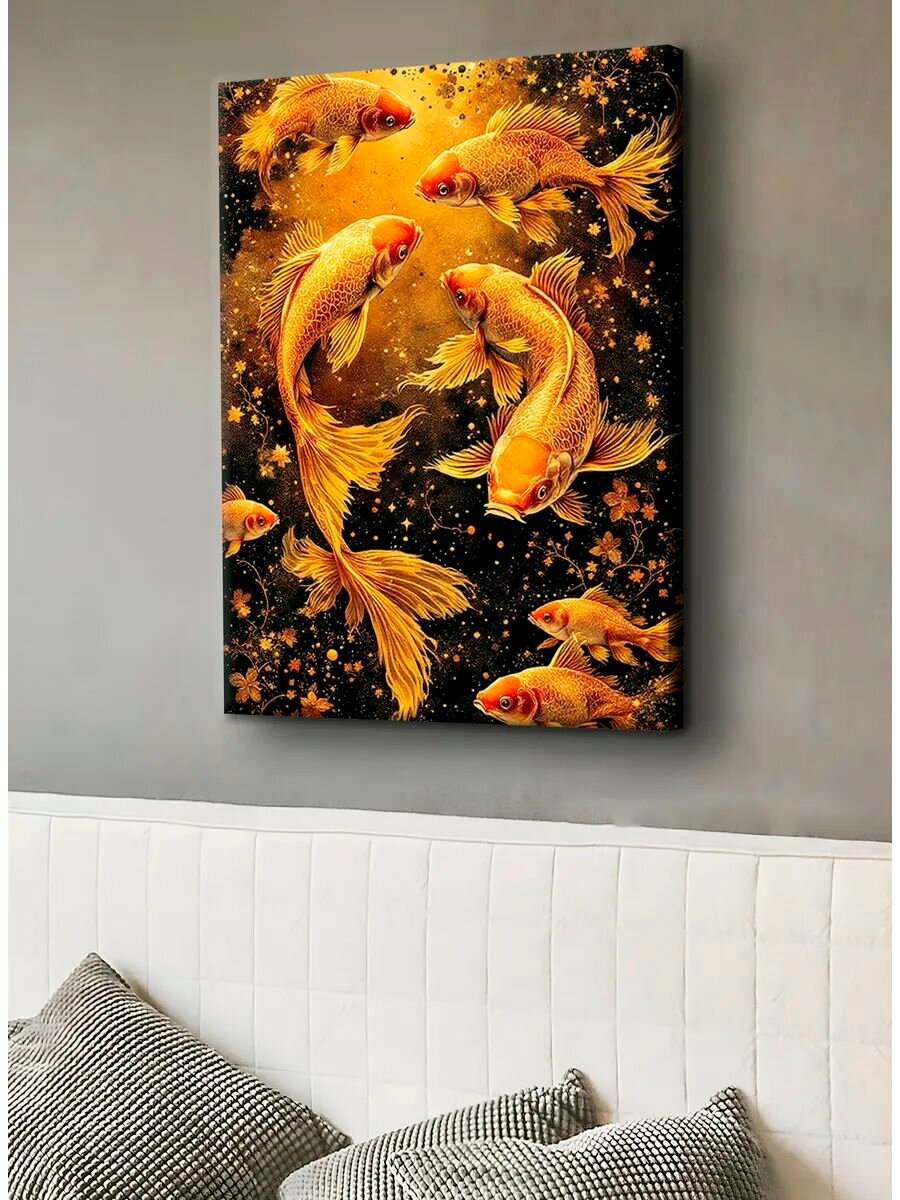 Картина "Золотые рыбки", галерейная 50х70см 1шт.
