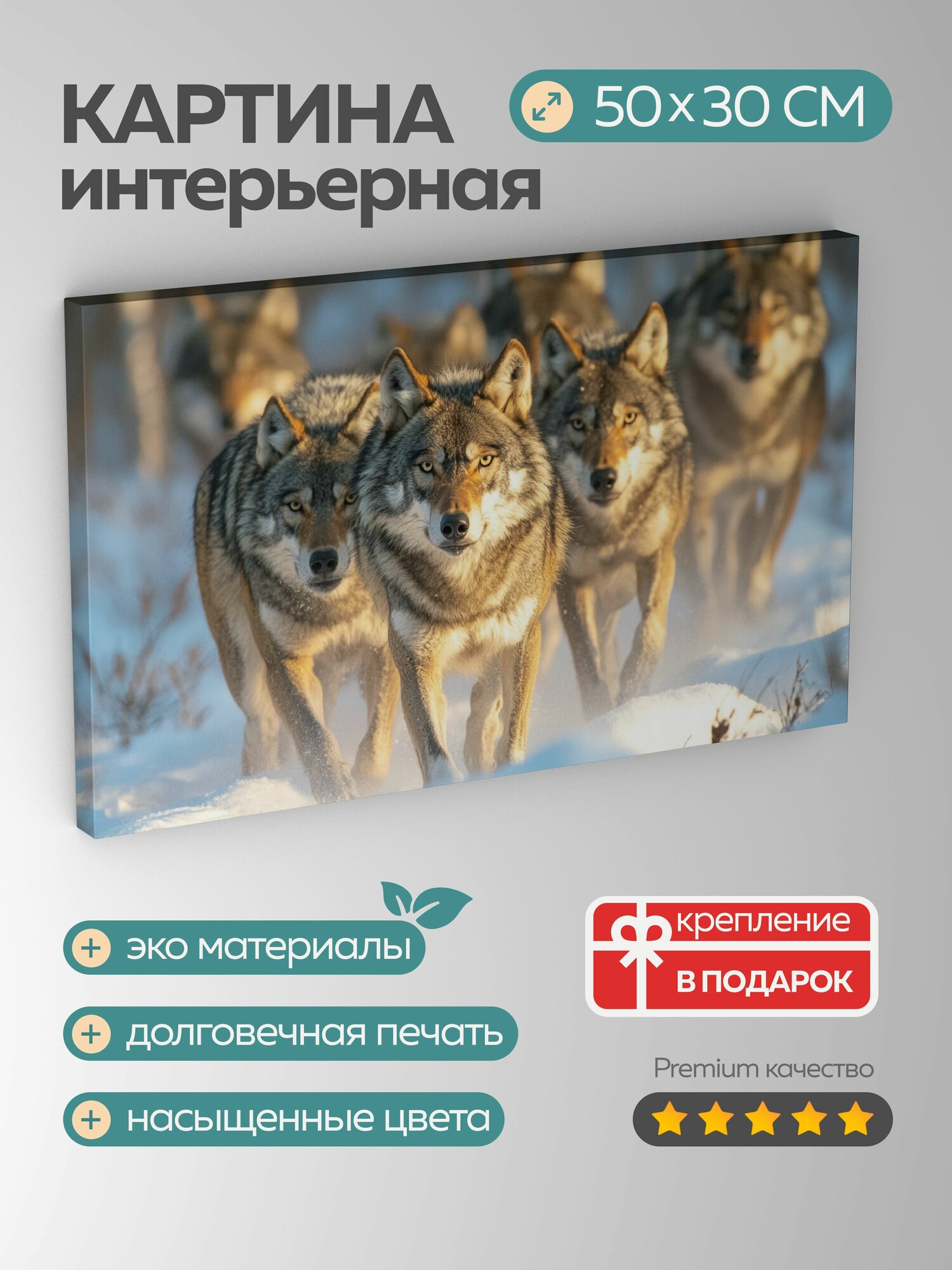 Картина на холсте интерьерная 50х30 см, волчья стая, естественная среда, дикая красота, Sony G Master 70-200 мм, f, 4