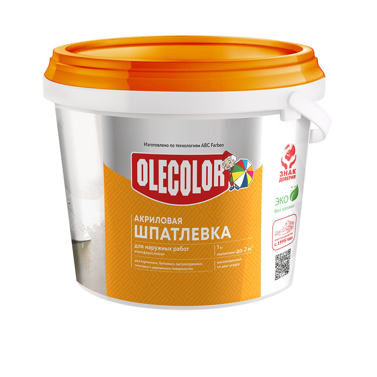 Шпатлевка для наружных работ Olecolor, акриловая, 1,6 кг, белая
