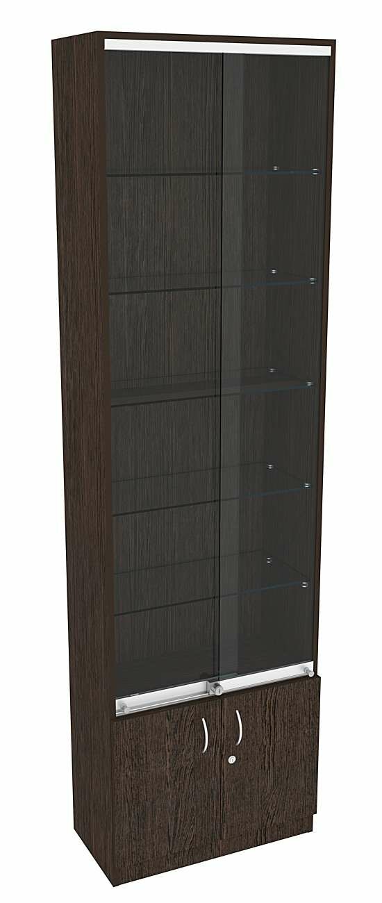 Витрина сэсп-z №2-300 (З/C - ДВП) со стеклянными полками и шторками, Дуб Венге