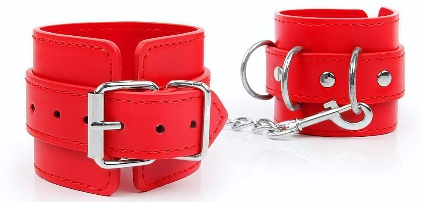 Наручники красные с регулировкой и цепочкой, ПВХ, BDSM аксессуар