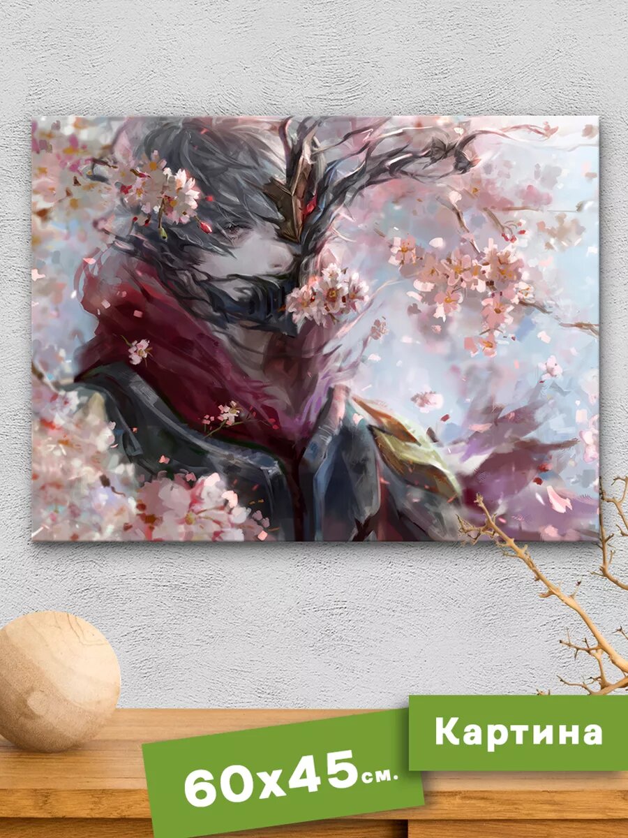 Картина на стену на холсте Воин аниме в сакуре