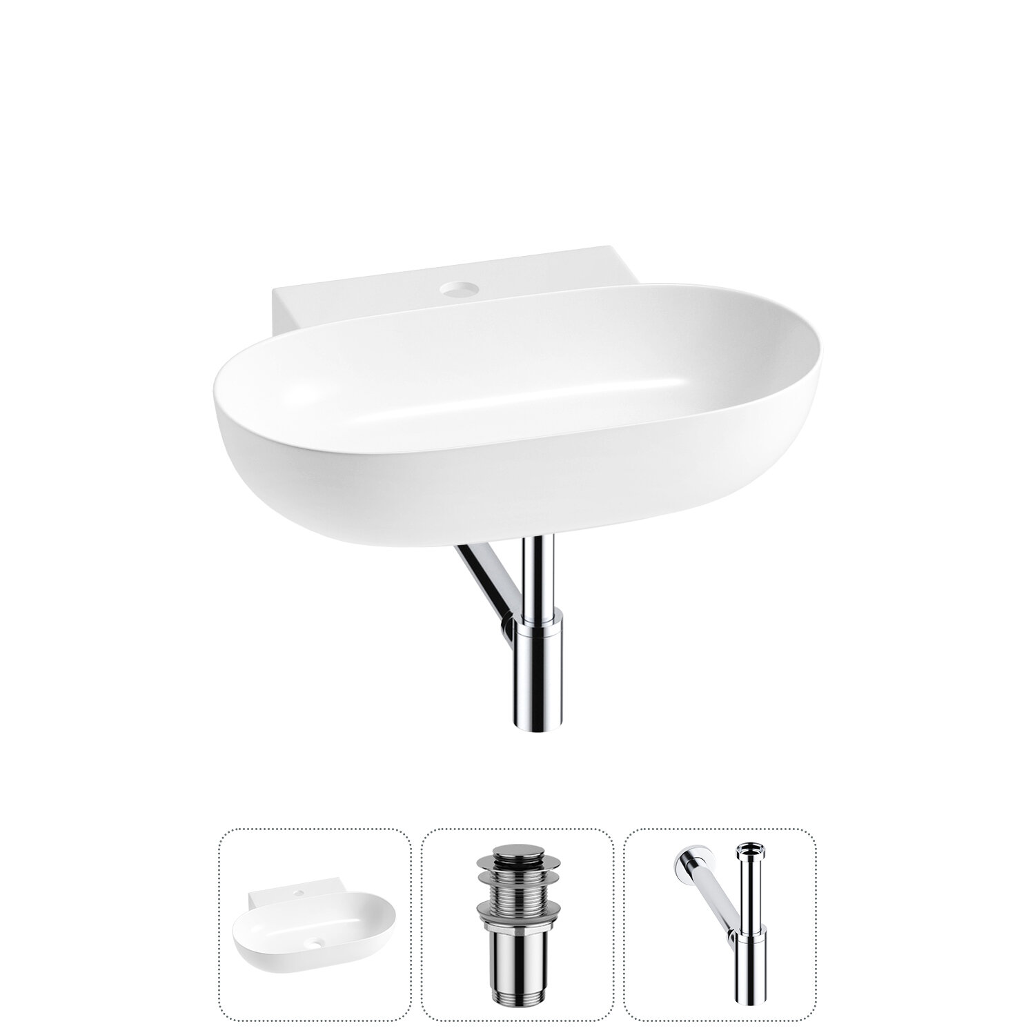 Подвесная или накладная раковина в ванную комнату Lavinia Boho Bathroom Sink 20215131R в наборе 3 в 1: раковина 58 см в цвете белый глянец, донный клапан, сифон
