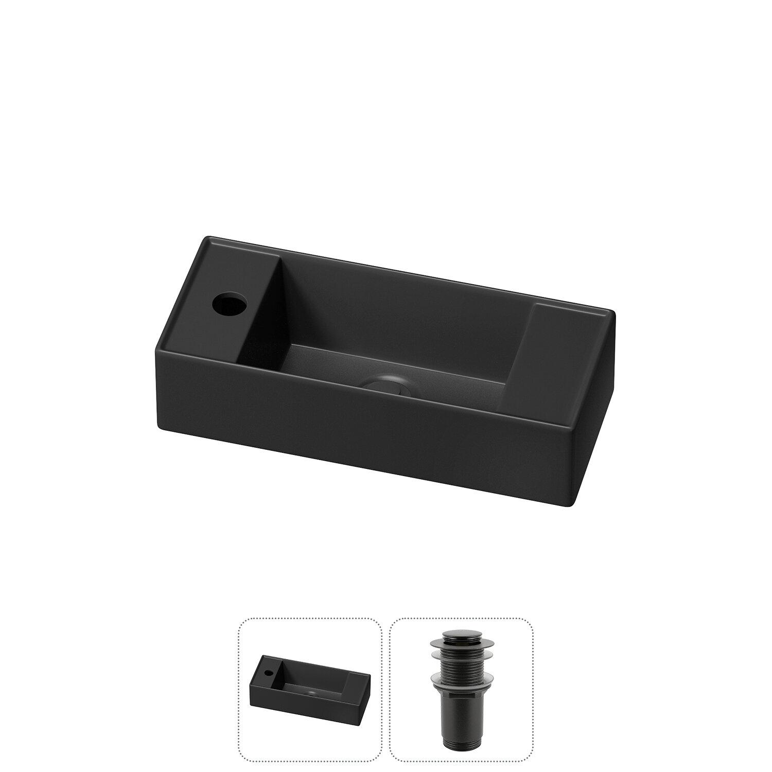 Подвесная или накладная раковина в ванную комнату Lavinia Boho Bathroom Sink 20216290R в наборе 2 в 1: раковина 43 см в цвете матовый черный, донный клапан