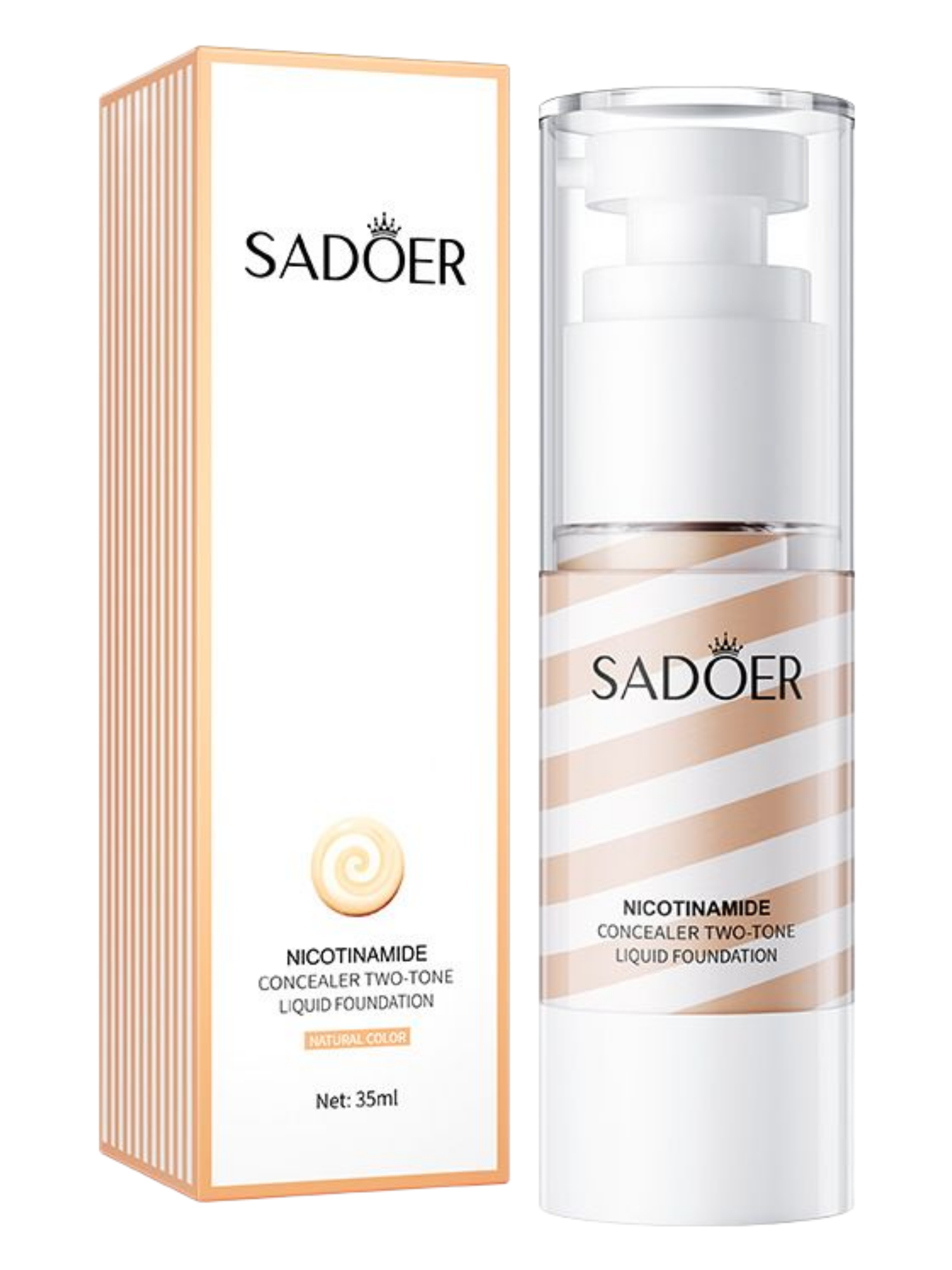 Двухцветная жидкая тональная основа консилер Sadoer с ниацинамидом Цвет Слоновая кость 35 мл.