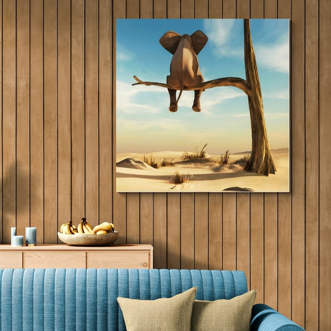 Картина для интерьера на холсте "Слон на ветке" 50х50 см