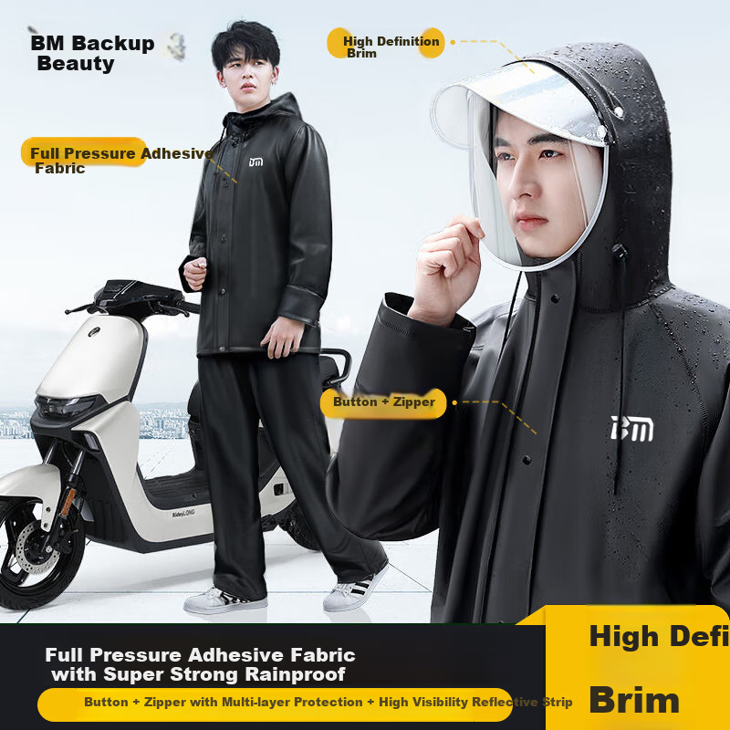 Beimei Adult Split Raincoat for Men, Anti-Rain Level Electric Motorcycle Riding Raincoat for Food Delivery Riders