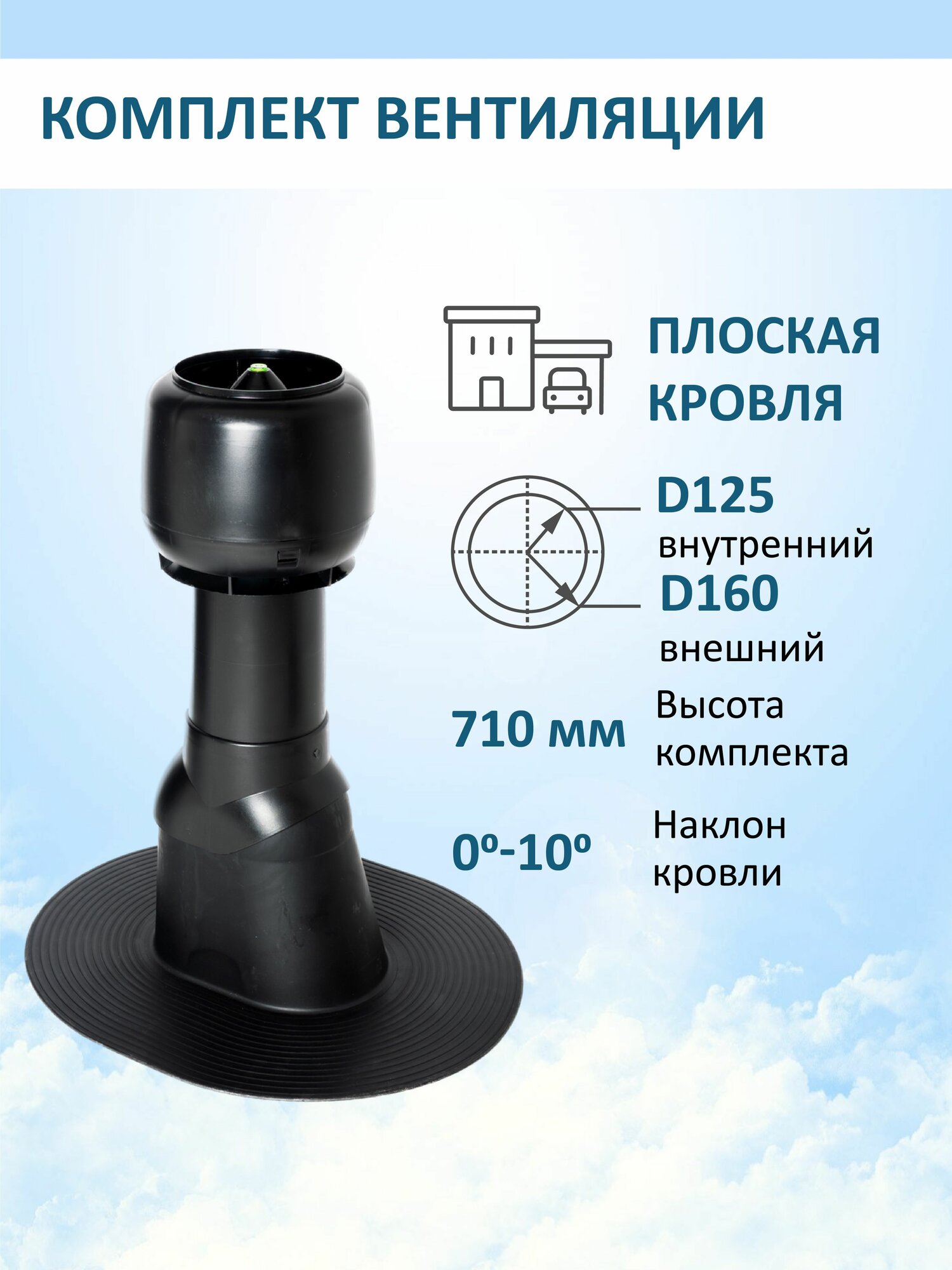 Комплект вентиляции: Колпак D160, вент. выход утепленный высотой Н-500, для плоской кровли, RAL9005