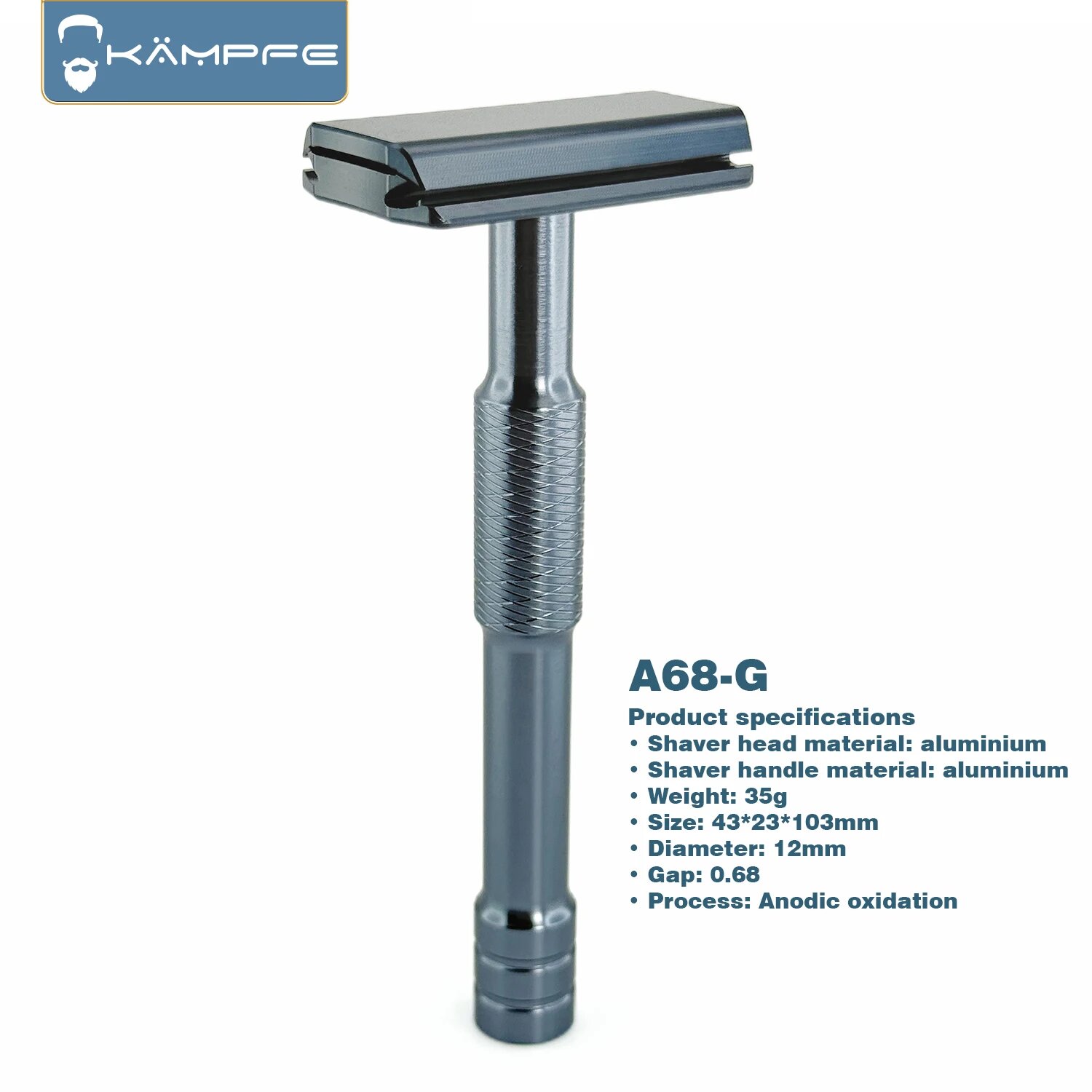 KAMPFE CNC-фрезерованный двусторонний бритва из алюминиевого сплава A68-Grey