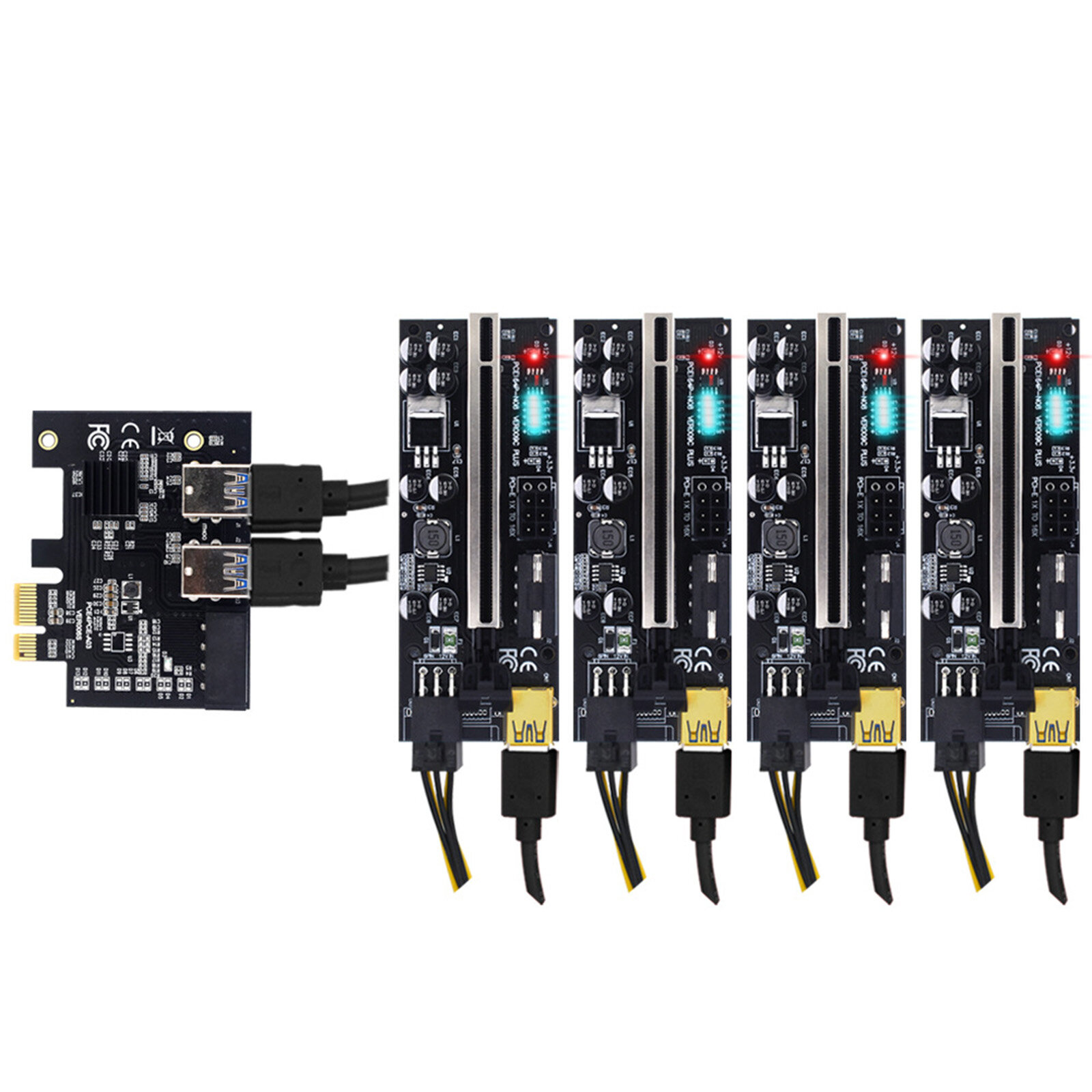 Двухслойный PCI-E Riser Hub USB3.0 4-портовый удлинитель от 1x до 16x Адаптер BTC ETH Hub Комплекты для майнинга BTC ETH Miner Set