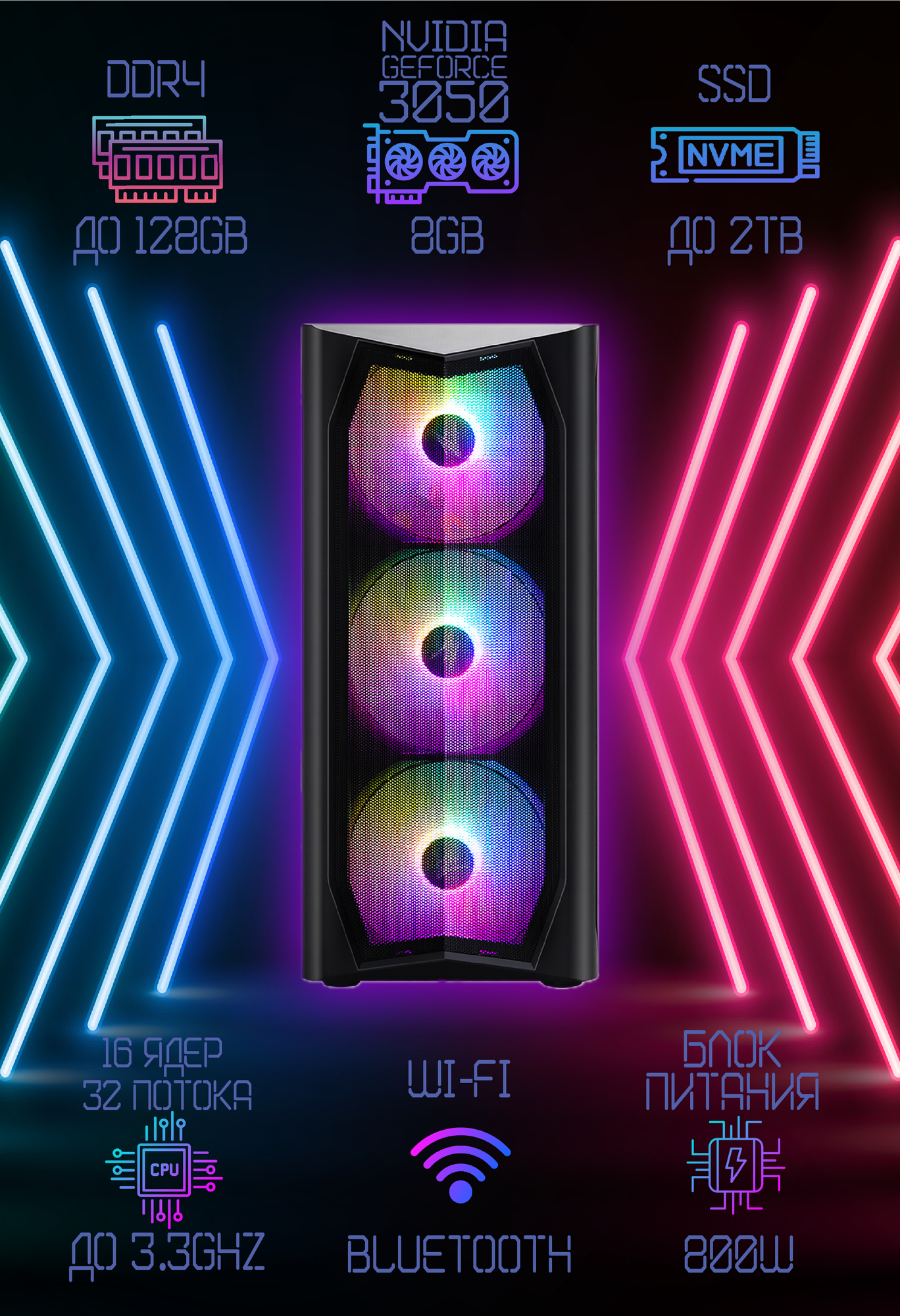 Игровой компьютер Intel 12 ядер3.3Ghz (GeForce RTX3050 8G\SSD256\16G DDR4\1HDD\WiFi)