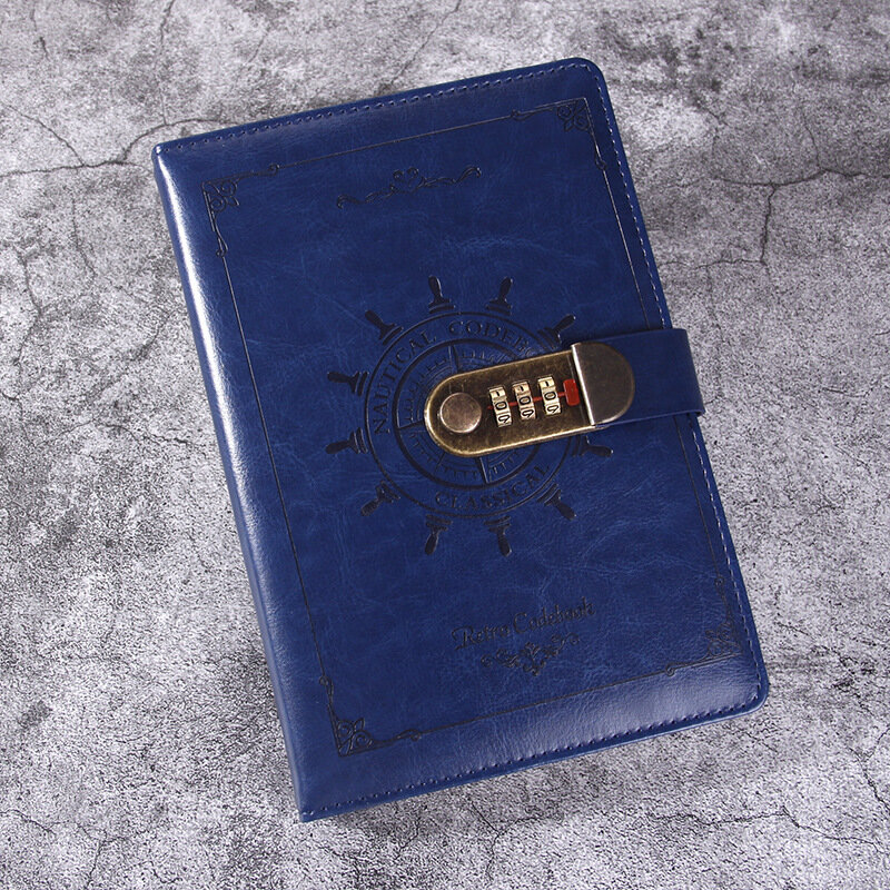 Записная книжка "Парольный замок", A5, искусственная кожа, синий-морской цвет