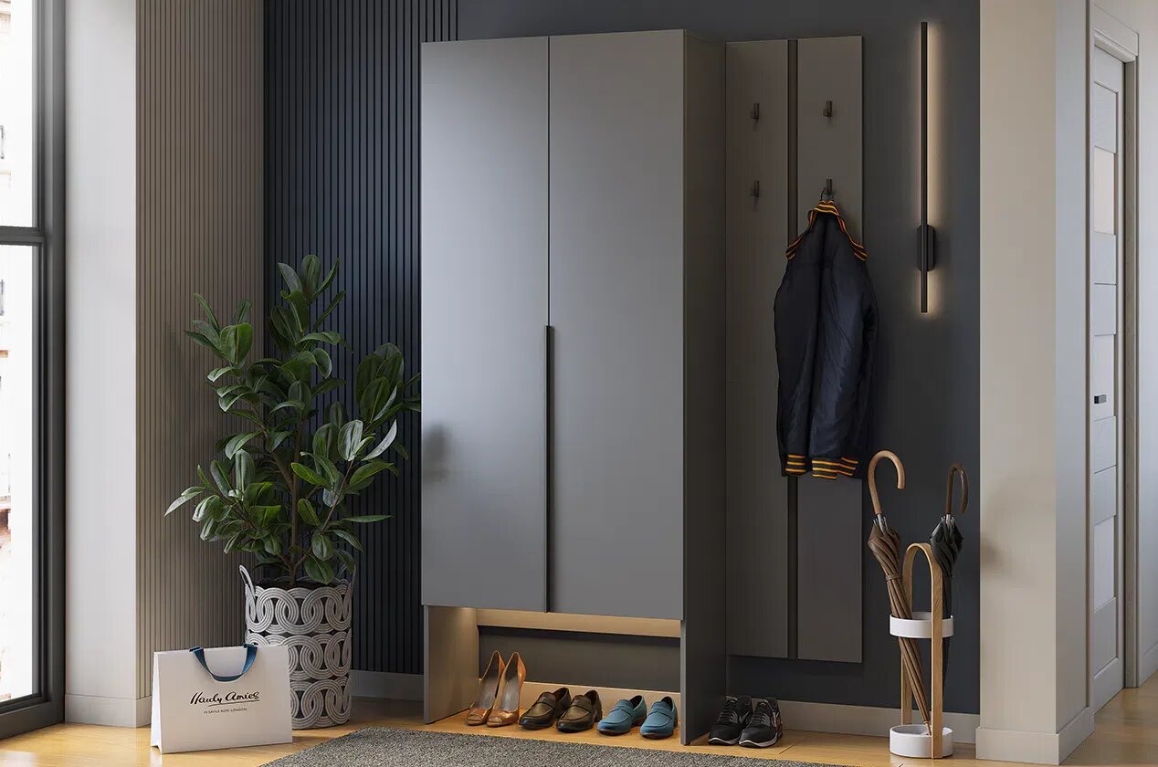 Прихожая «Мебельсон К27», современная, графит (1200х350х1950)