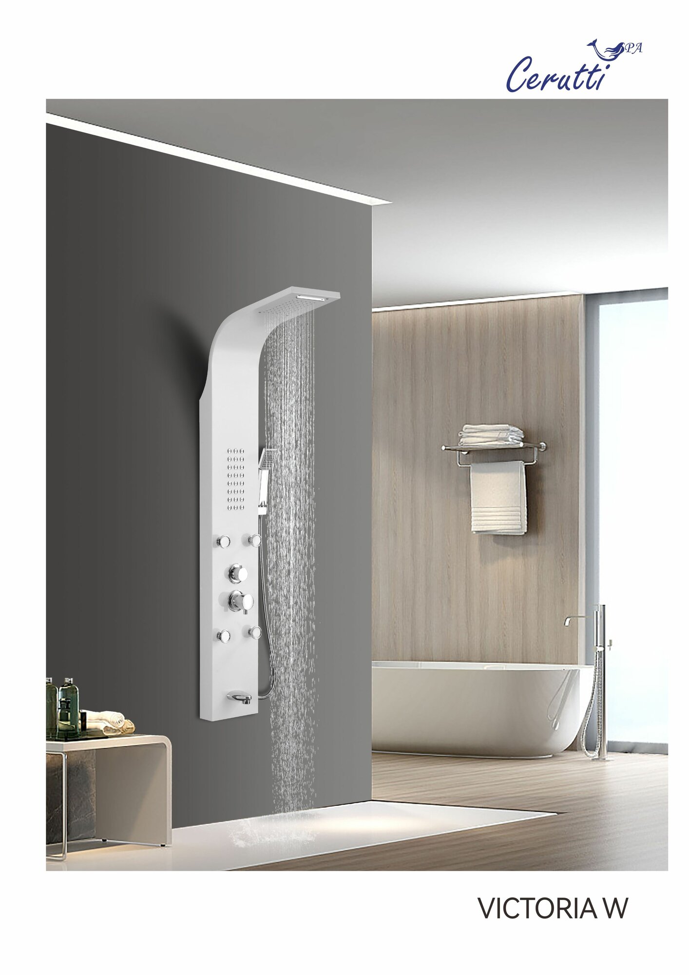 Душевая панель Ceruttispa VICTORIA W из нержавеющей стали с форсунками, белый