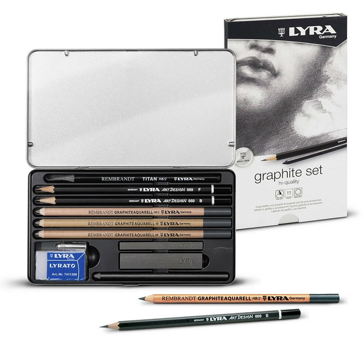 Цветные карандаши Lyra Набор для графики LYRA GRAPHITE SET, 11 предм, метал. коробка