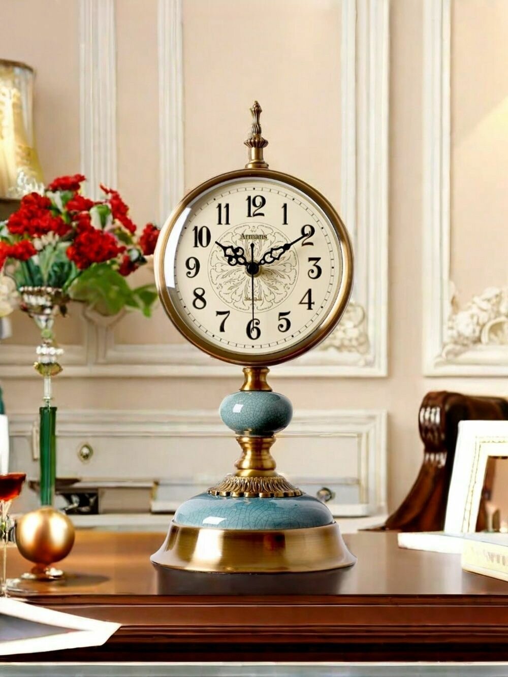 Настольные каминные часы, европейский стиль, бесшумный, Глазурованная керамика, используется в отделке дома, офиса, отеля