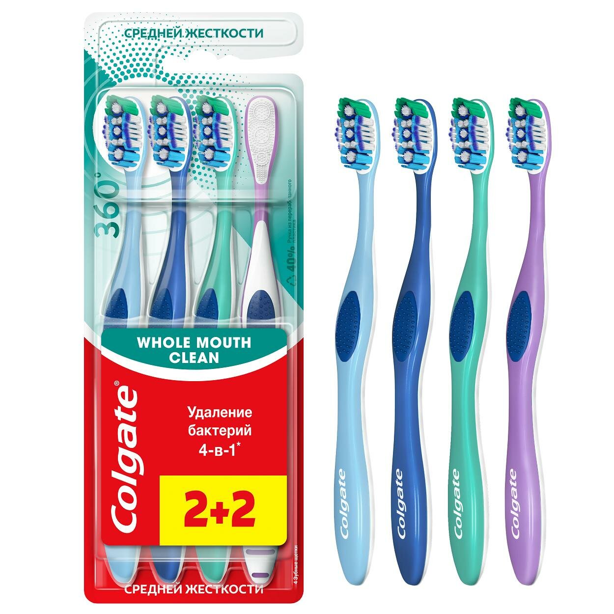 Зубная щетка Colgate 360 суперчистота, средняя 2 + 2