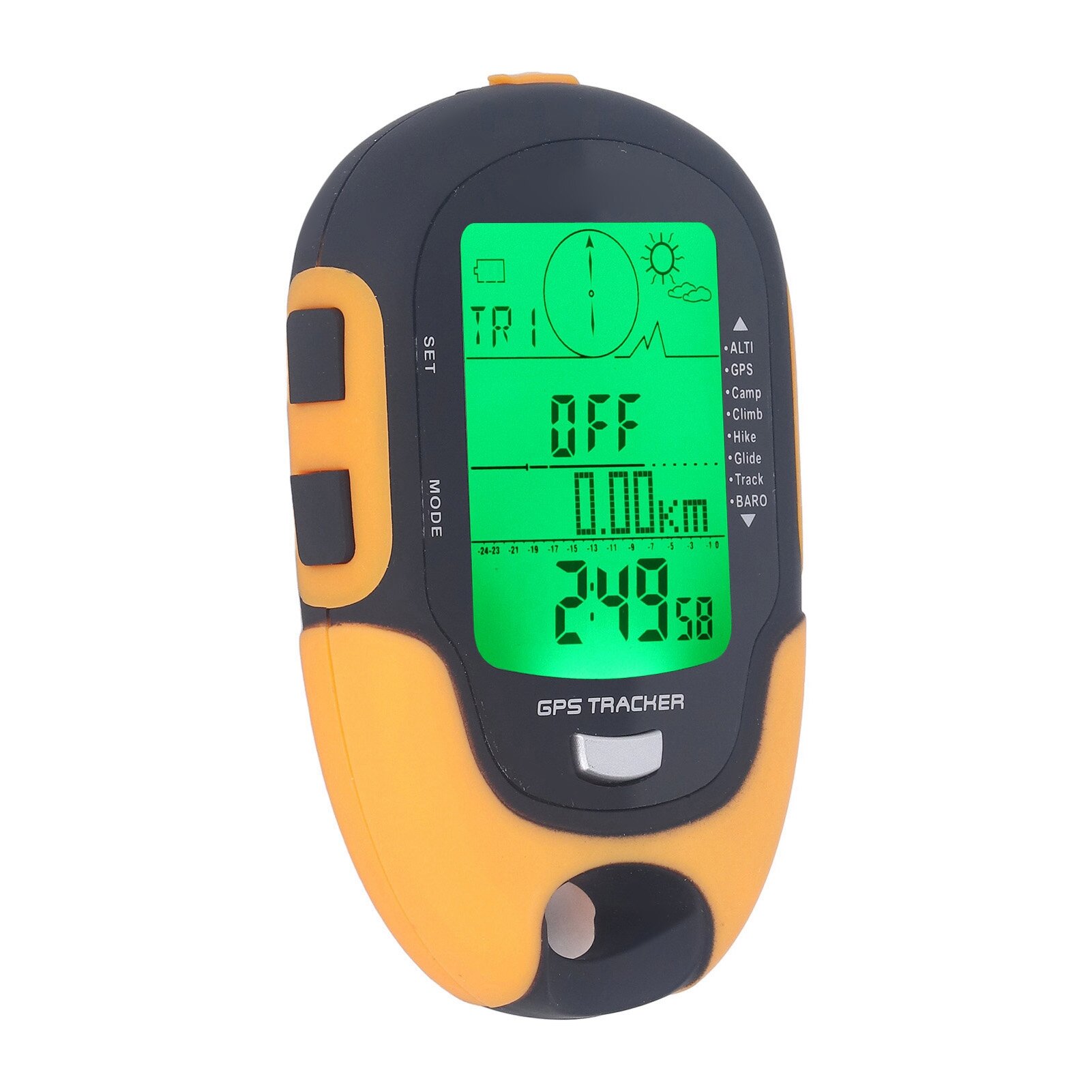 GPS Мультифункциональный Прибор Электронный Альтиметр Барометр Термометр Гигрометр Цифровой Водонепроницаемый Компас, Модель FR510, Материал ABS, Питание 1 Lithium Ion Battery 230mAh (встроенный), Диапазон Измерения Высоты -700 до 9000 м, Точность