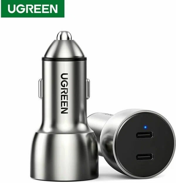 Автомобильное зарядное устройство UGREEN CD213 (70594) PD Car Charger с разъемами USB-C PD +USB-C PD. Цвет: серый космос