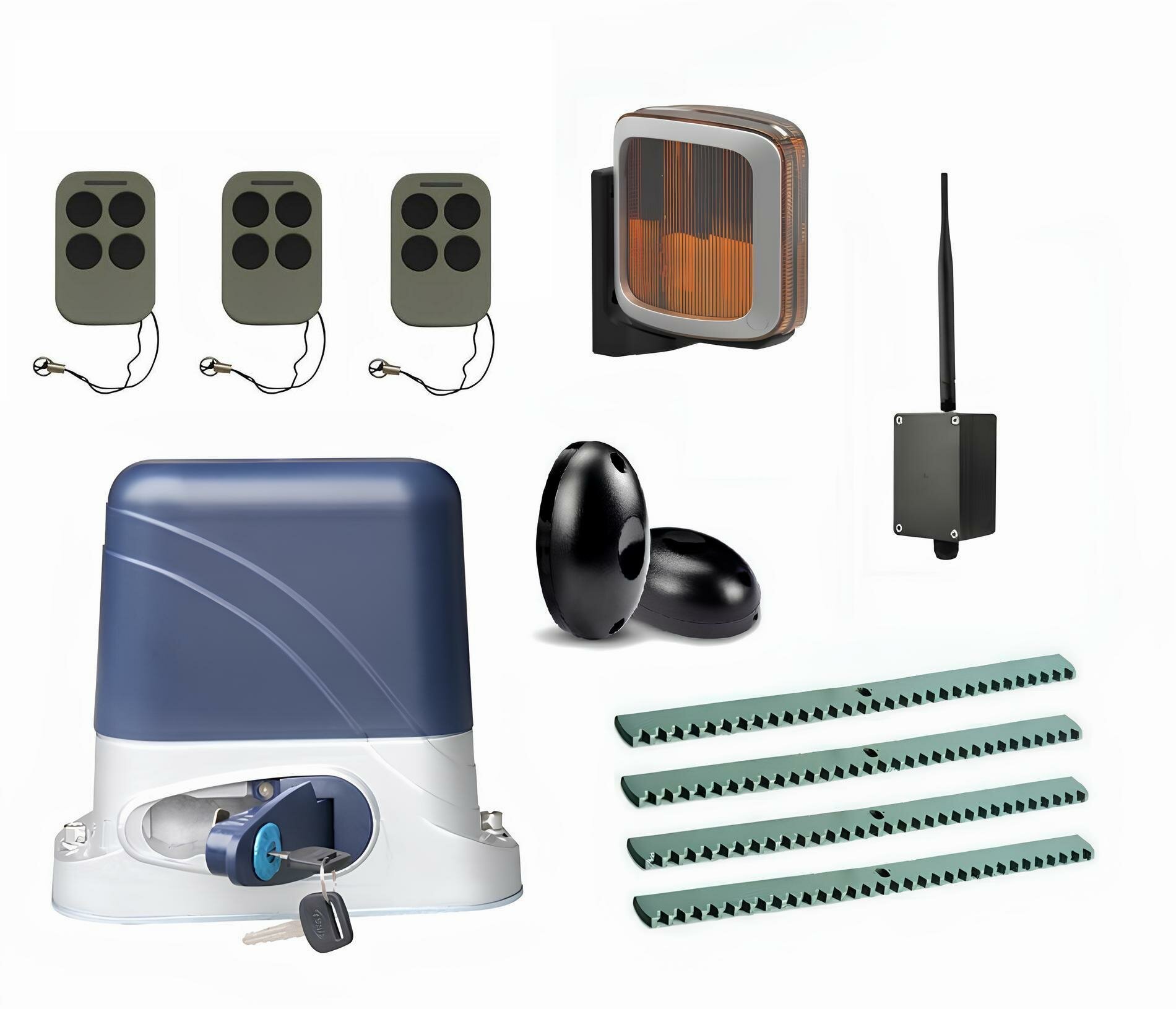 Автоматика для откатных ворот KSL-800 FULL-2K4-BT-Т3, комплект: привод, 3 пульта, Bluetooth-модуль, фотоэлементы, лампа, 4 рейки