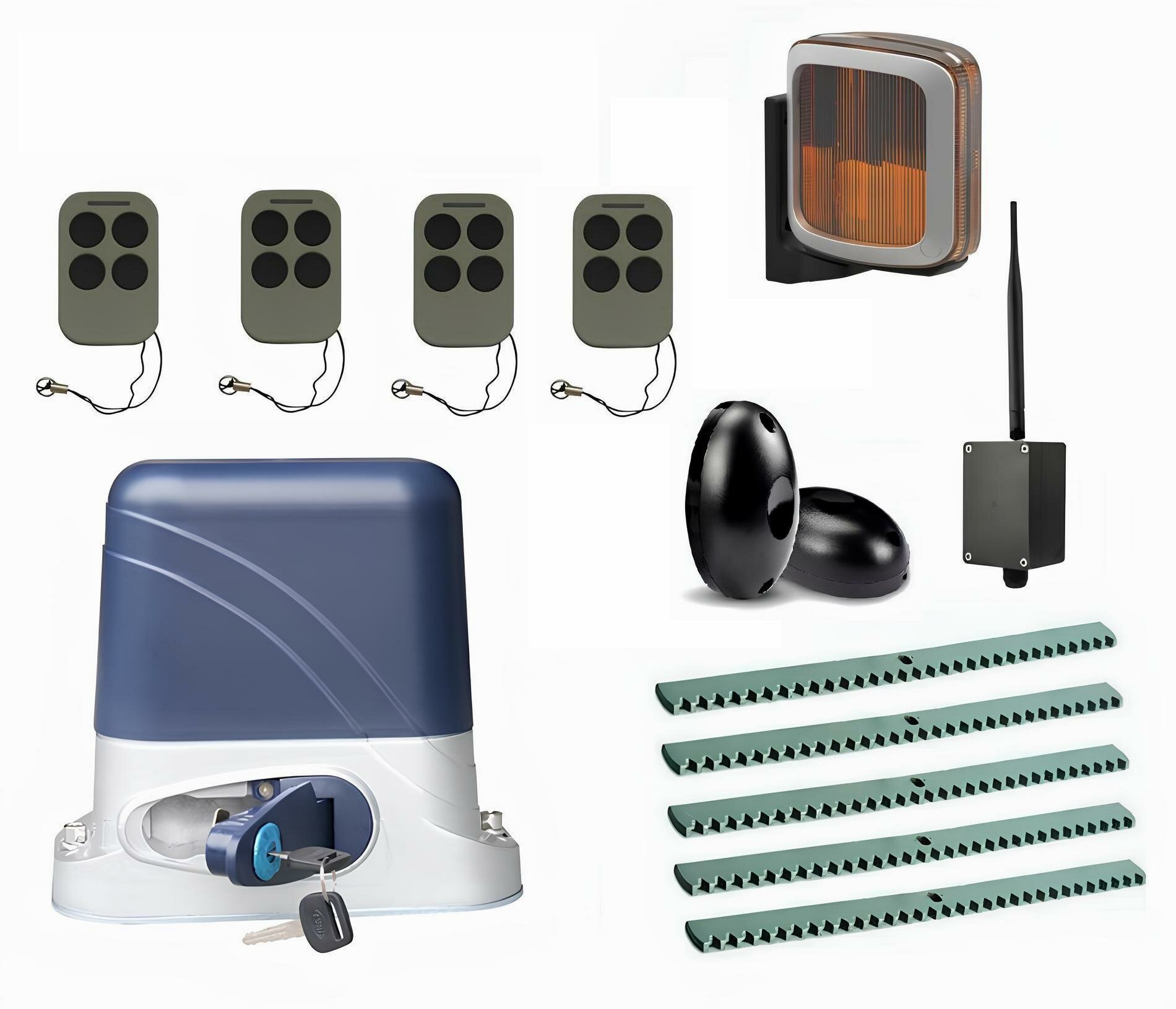 Автоматика для откатных ворот KSL-800 FULL-2K5-BT-Т4, комплект: привод, 4 пульта, Bluetooth-модуль, фотоэлементы, лампа, 5 реек