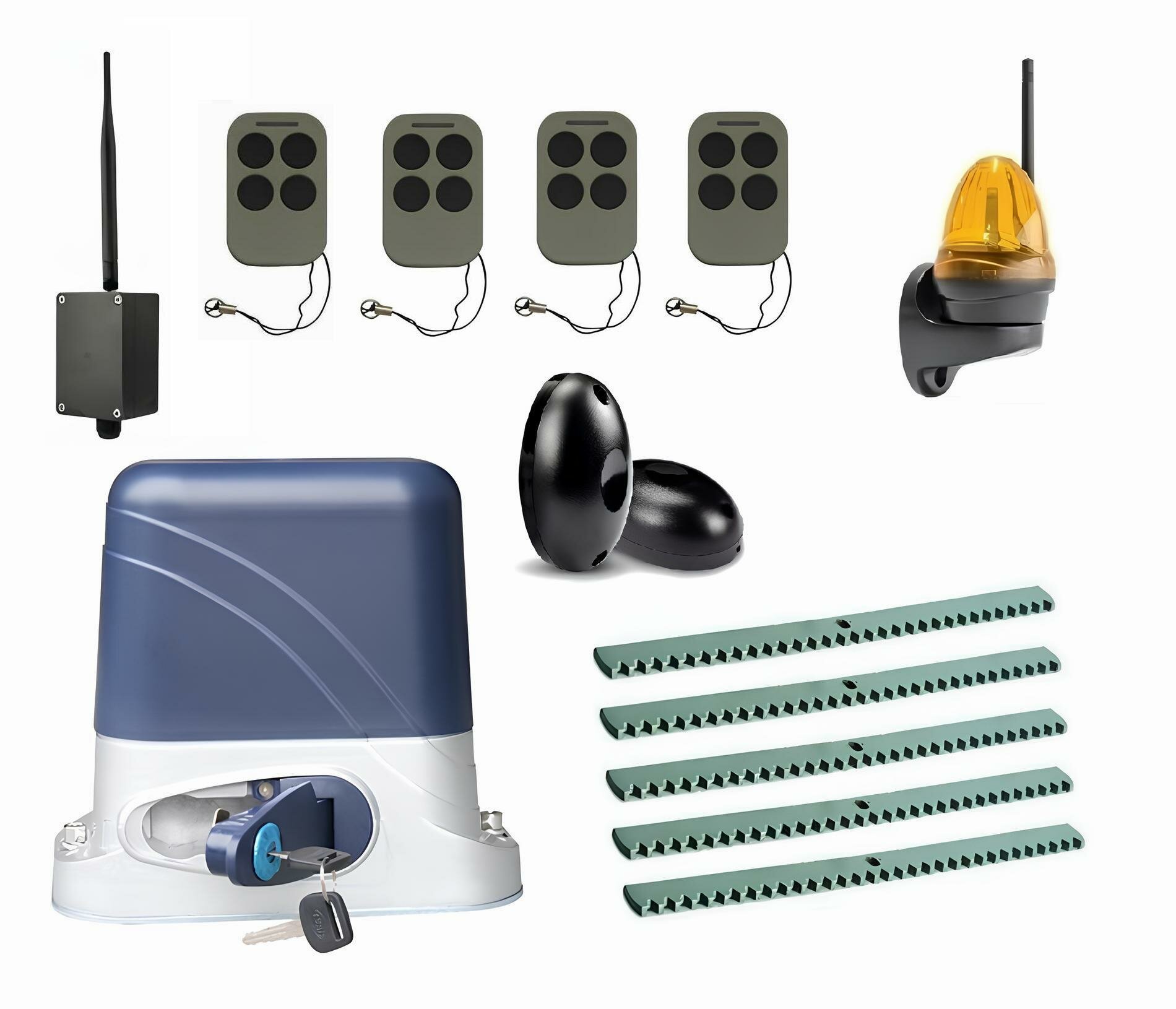 Автоматика для откатных ворот KSL-800 FULL-K5-BT-Т4, комплект: привод, 4 пульта, Bluetooth-модуль, фотоэлементы, лампа, 5 реек