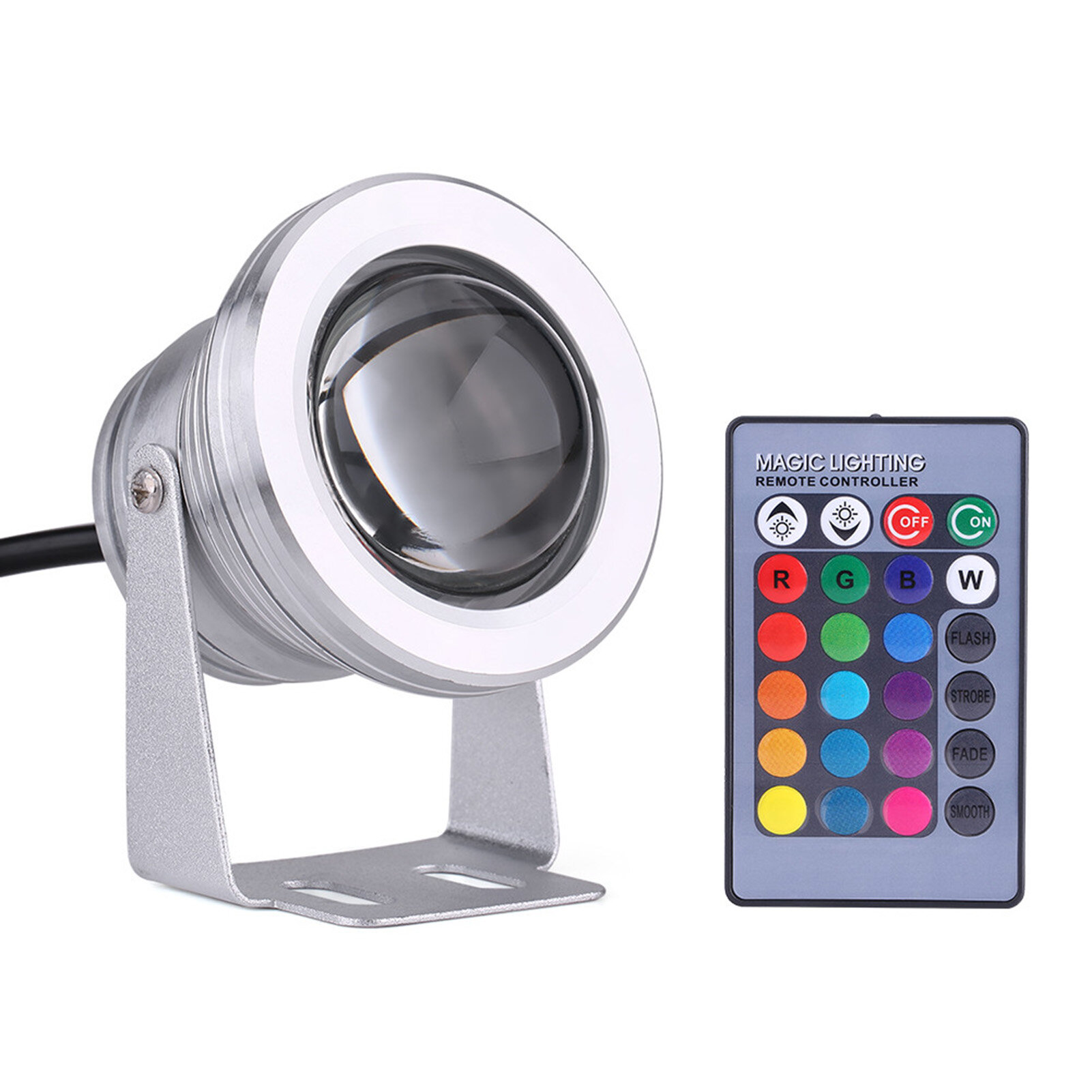 Морская лодка, яхта, 10 Вт, 12 В, светодиодный прожектор RGB, непромокаемая лампа с дистанционным управлением, серебристо-белый