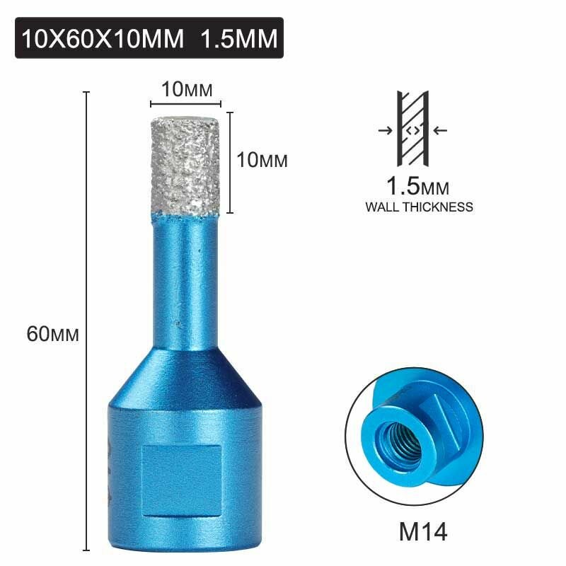 Коронка алмазная XCAN по стеклу и керамике для УШМ М14, 10х60х10х1.5мм