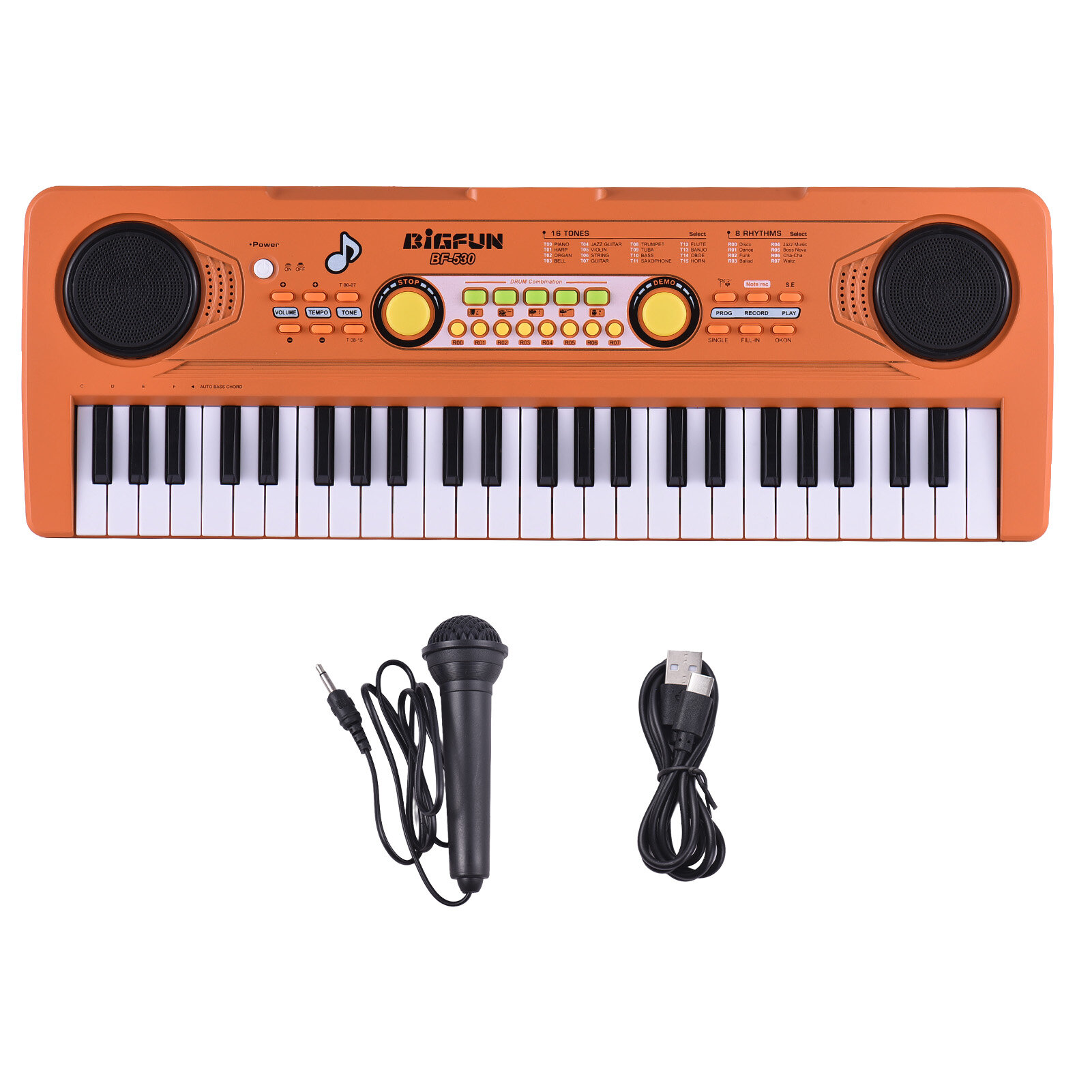 BIGFUN Keyboards Piano 49 Key Portable Electronic Keyboard Piano 16 Tones 8 Rhythms 5 Percussion 6 Demo Музыкальный инструмент с двумя динамиками и микрофоном Функции записи/воспроизведения/аккордов для начинающих