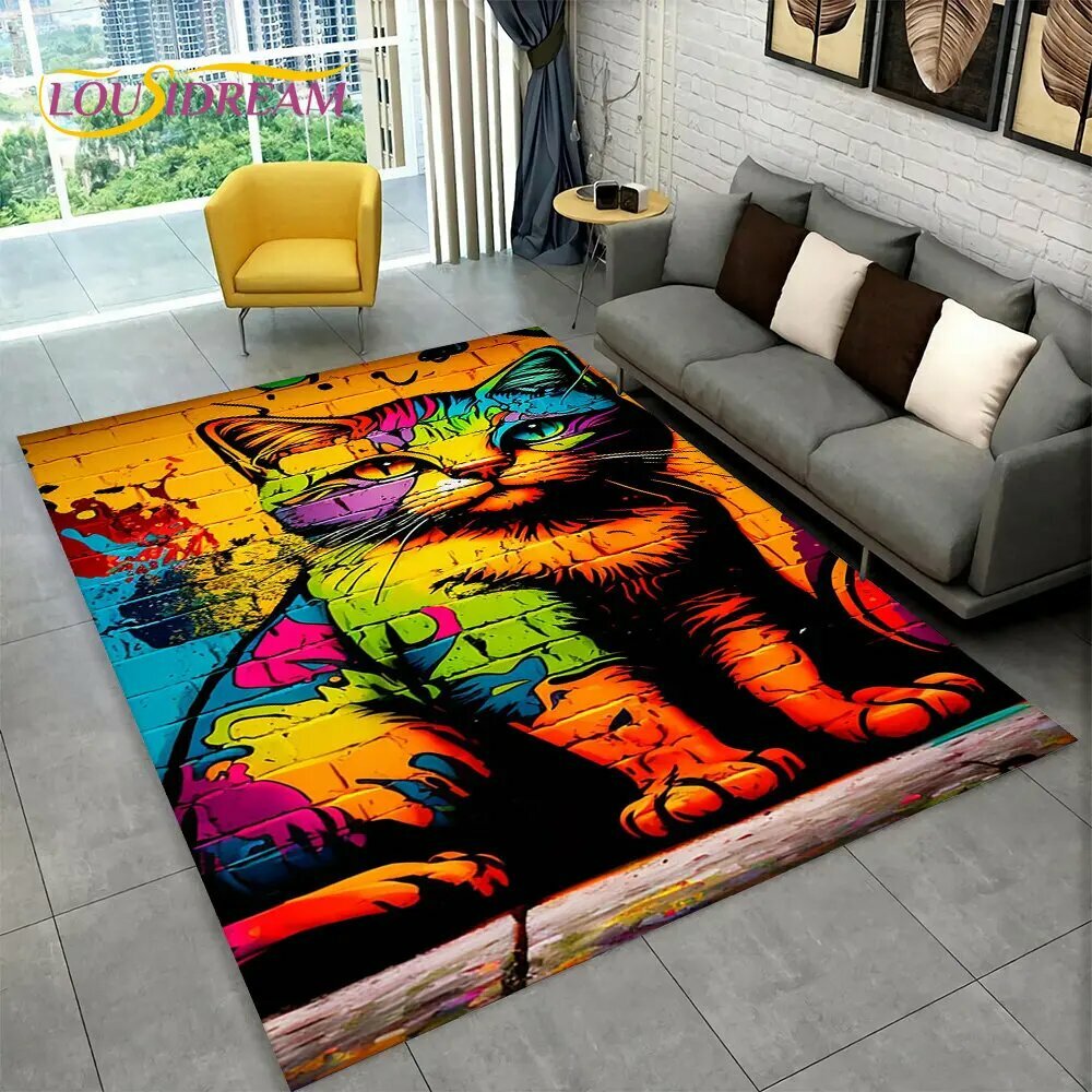 Ковер для спальни LOUSIDREAM с 3D-рисунком кошки, 100x150 см (39x59 дюймов), серый, кристально чистый бархат.