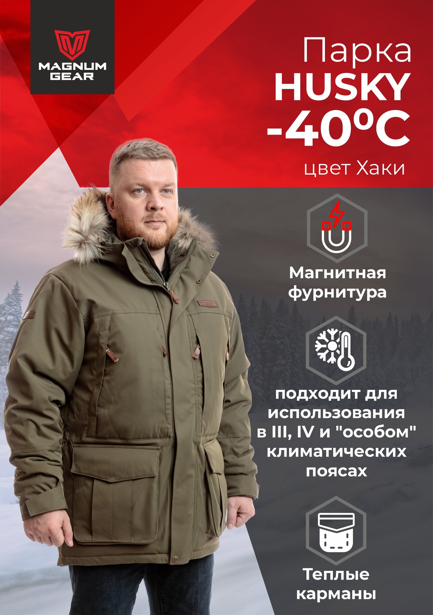 Зимняя парка HUSKY -40 мембранная куртка мужская ветрозащитная
