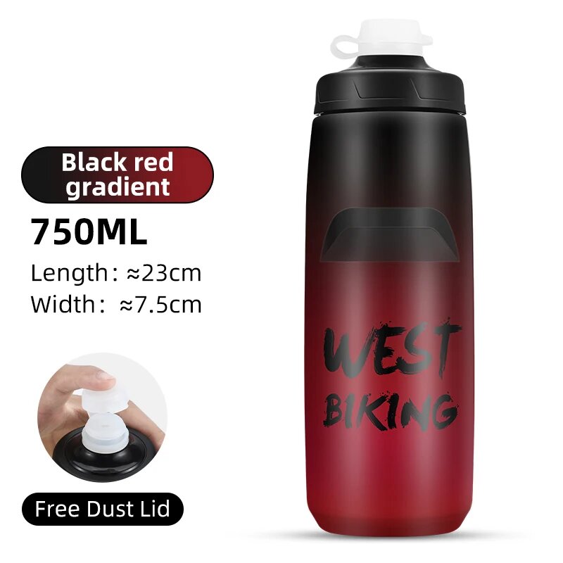 Бутылка для воды West Biking 750 мл, черный красный градиент