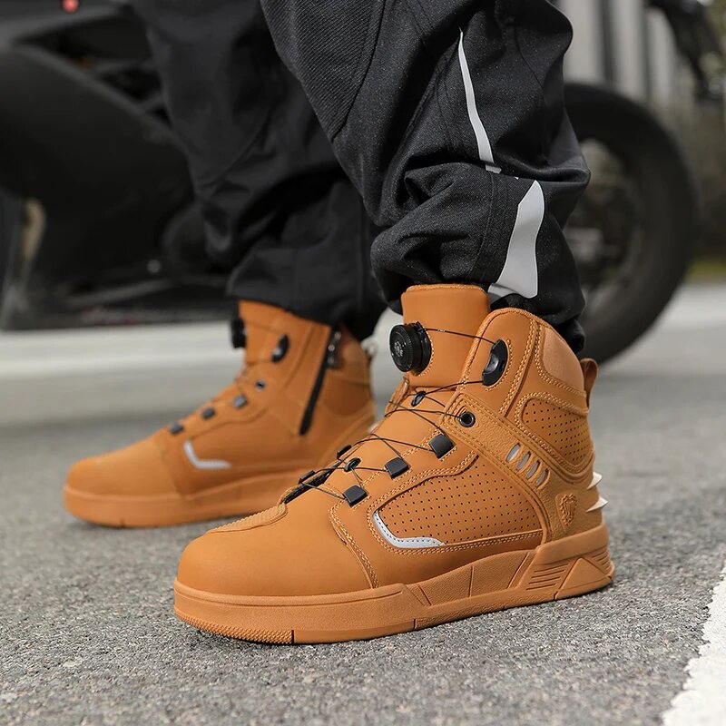 Мотоциклетные ботинки из воловьей кожи, мужские кожаные дышащие противоскользящие мотоциклетные велосипедные ботинки, мужские защитные ботинки высокого качества для мотокросса 43, 229-Brown