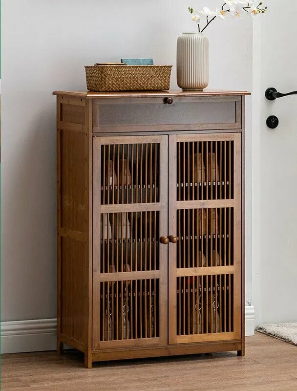 Обувница "Бамбук", массив дерева, МДФ, 65 см x 33 см x 99 см, коричневая