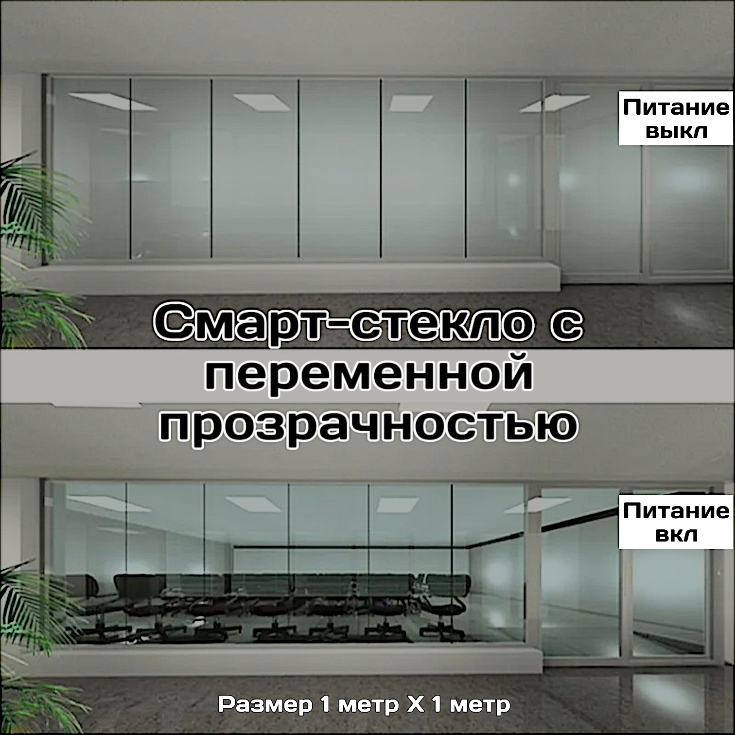 Смарт плёнка PDLC 1м X 1м, интеллектуальное затемнение стекла с электрическим управлением, умная тонирующая