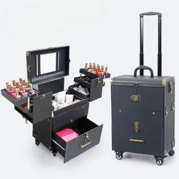 Мобильная студия визажиста / чемодан визажиста бьюти бар гримерный стол аквагрим студия(черный, чёрный металл)