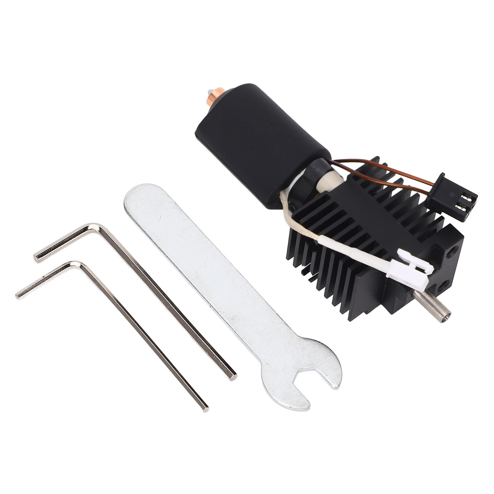 Комплект хотэнда для 3D-принтера K2 Plus: цельнометаллическое интегрированное сопло из закаленной стали 0,4 мм, керамический нагревательный блок.