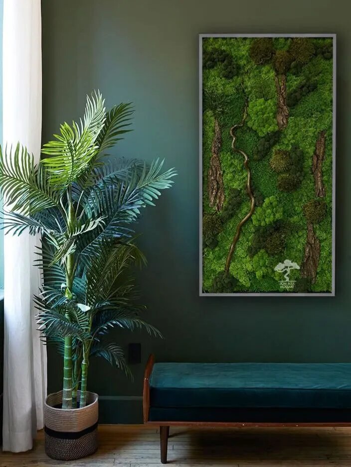 Панно/картина в раме "На опушке". Серый, 117*60 см. Дом Мха - MossArt.