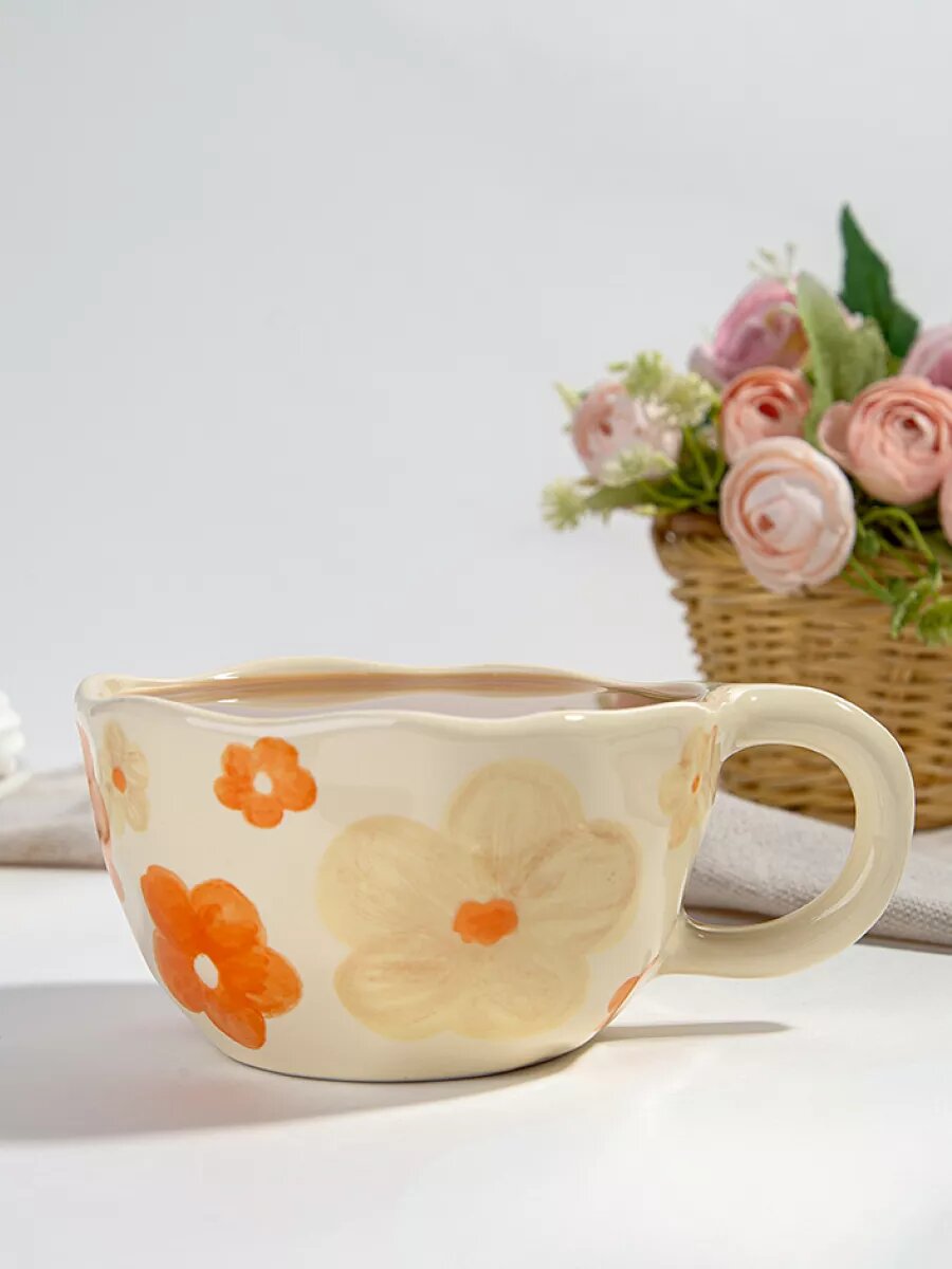 Кружка DB HOMME "Цветы", керамическая, для чая и кофе, с цветочным дизайном, ручная работа