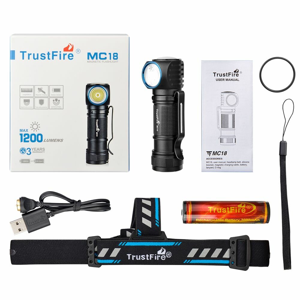 Фары светодиодные фары trustfire mc18 1200 люмен 18650 магнитный заряжаемый фонарик