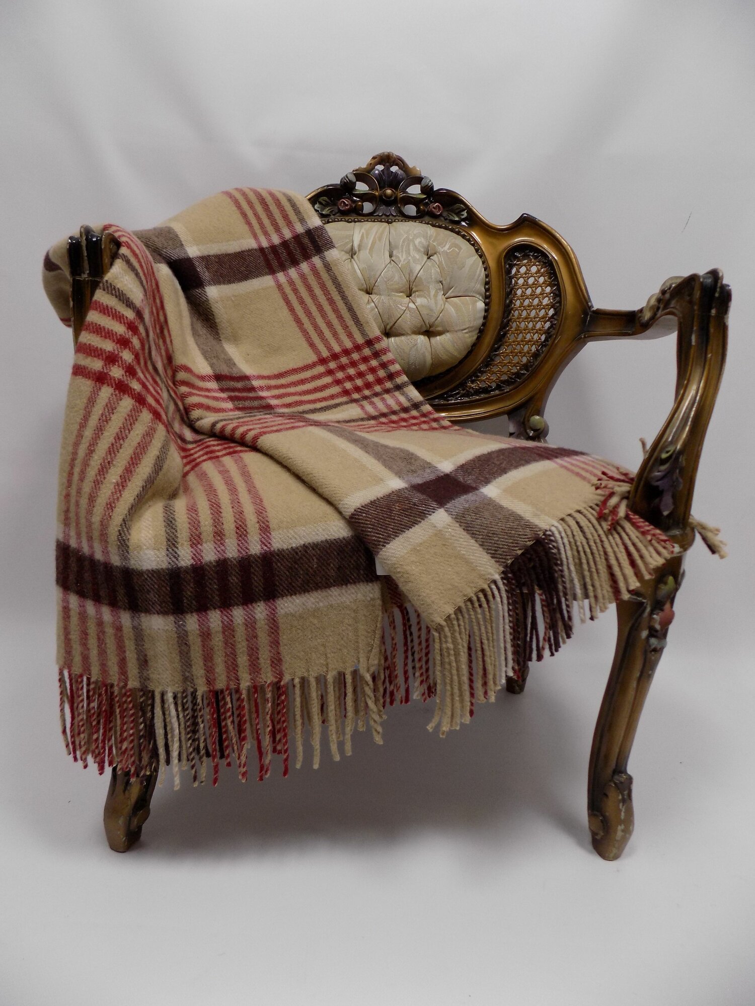 Индийский плед в клетку 150 на 200 с бахромой Мериносовая шерсть