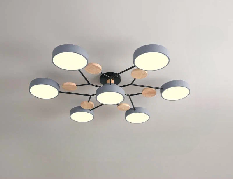 Люстра потолочная светодиодная в скандинавском стиле, 6 + 1 шайба, 20-25 ㎡, 56W, Серый, 3 режима