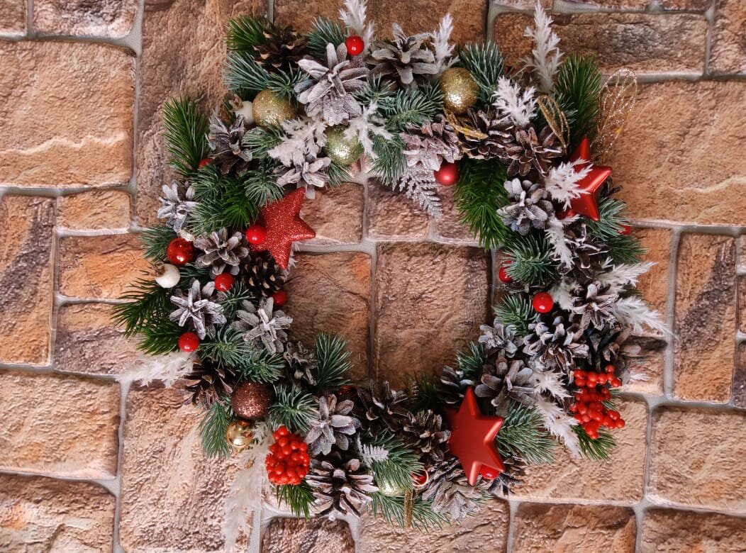 Новогодний декоративный венок, рождественский венок, декоративное новогоднее украшение, новогодний декор. Ручная работа. Подарок