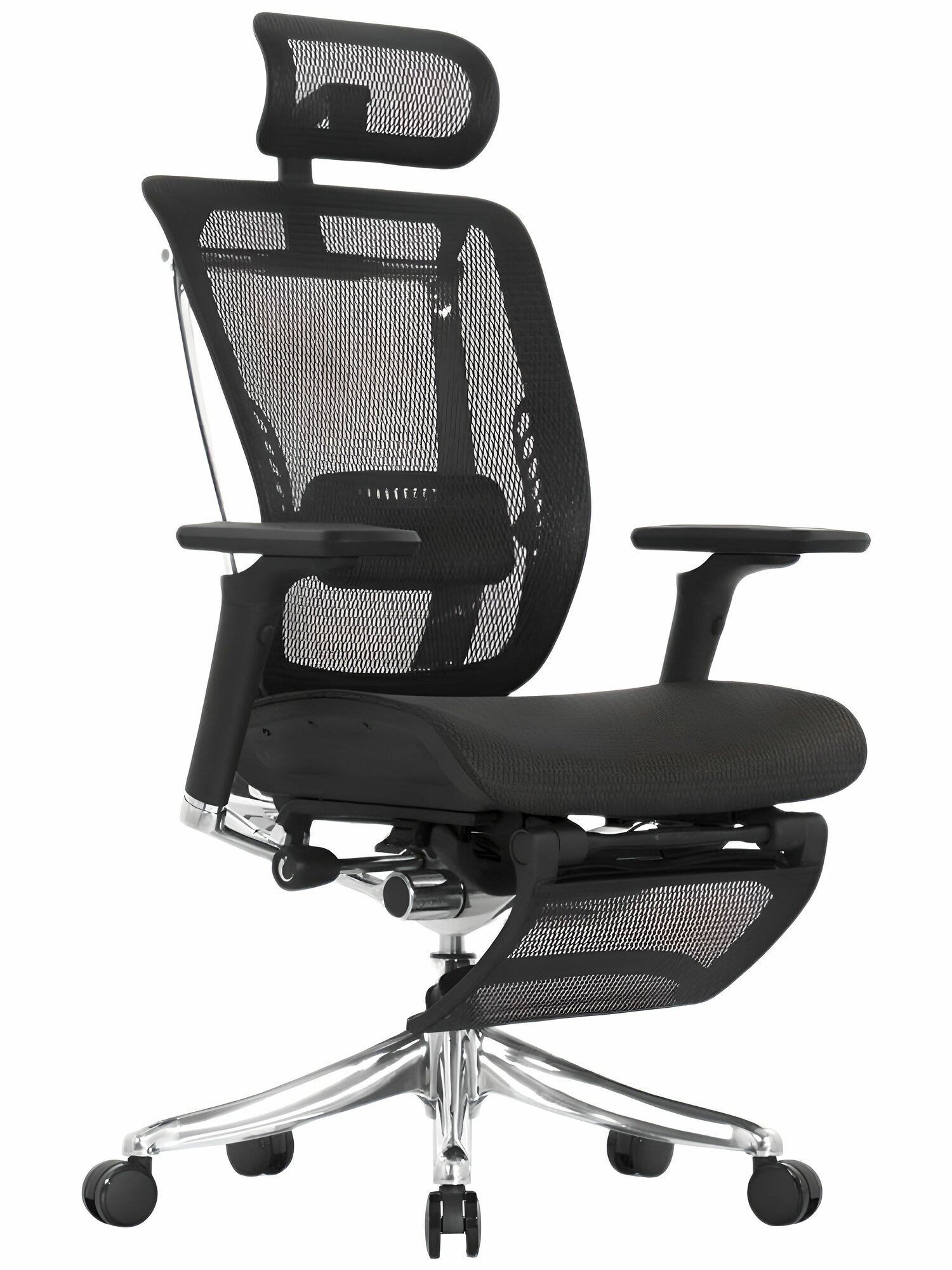 Кресло с подножкой FALTO SPRING 2 (поясничный валик, подлокотникии 6D(360), сетка, черный)