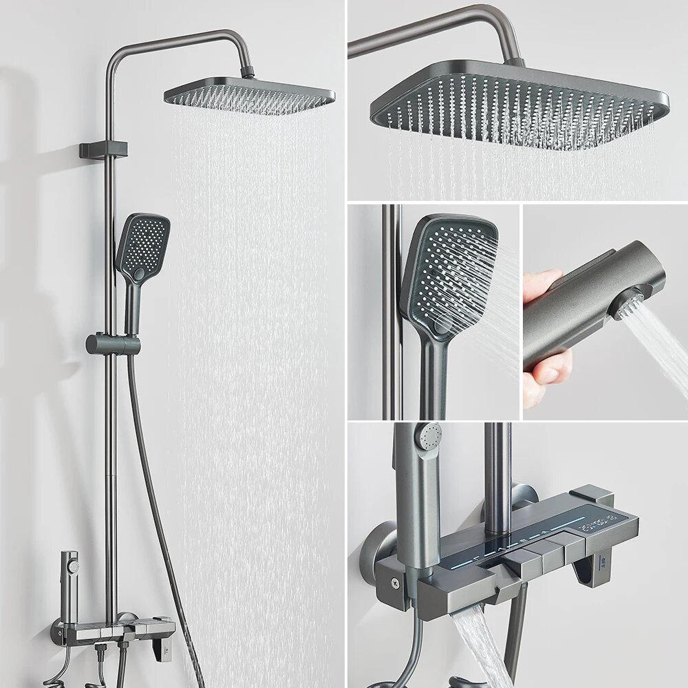 Смеситель для душа с цифровым дисплеем, кран «Водопад» для ванной комнаты, гигиенические краны с подсветкой, 012 Grey