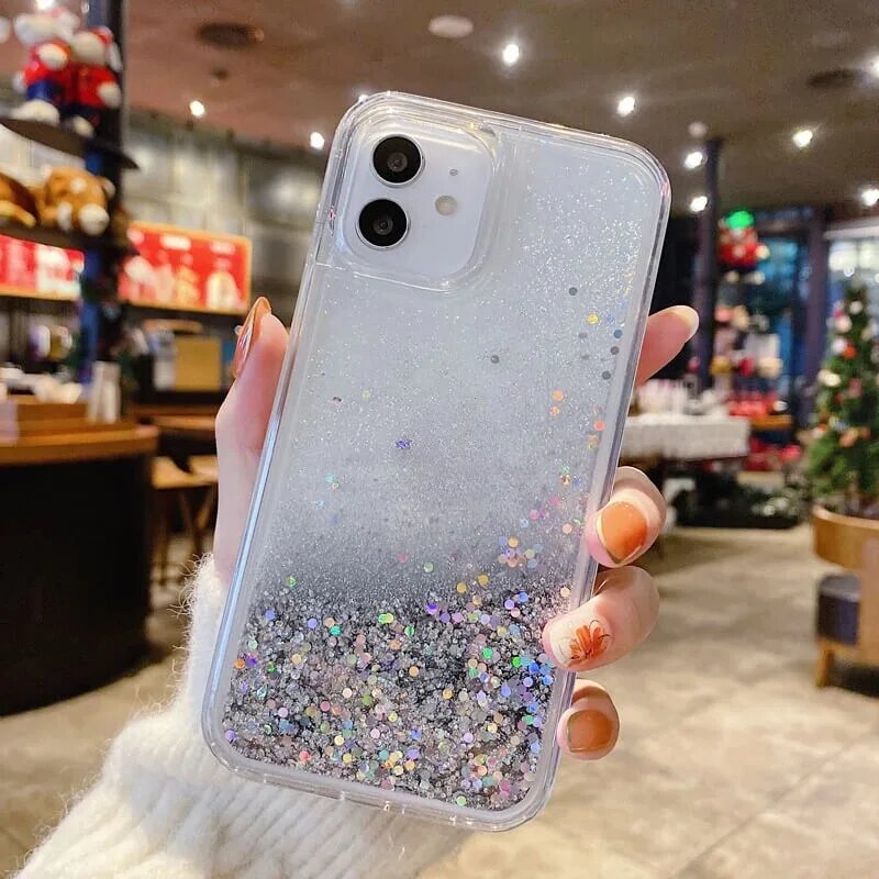 Жидкий чехол с блестками silver для iPhone 16 Pro