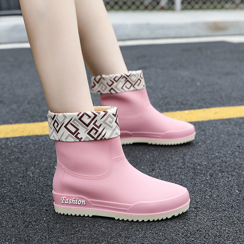 Полусапожки, резиновые сапоги, короткие, женские, нескользящие, износостойкие, для морской рыбалки, плюс бархатные, теплые, резиновые сапоги, интегрированные, водонепроницаемые, для кухни.